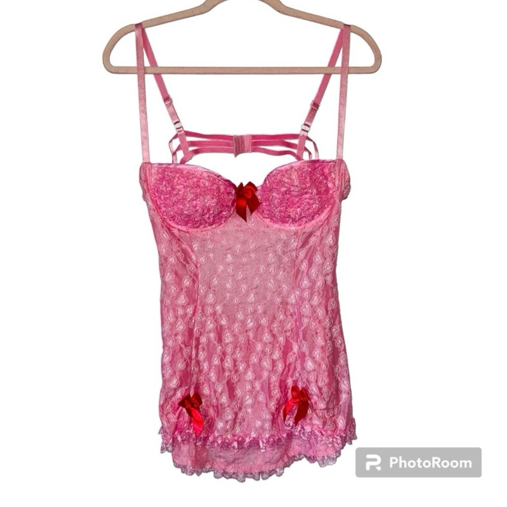 Vintage Intimate Attitudes Pink Ruffle Lace Teddy Lin… - Gem